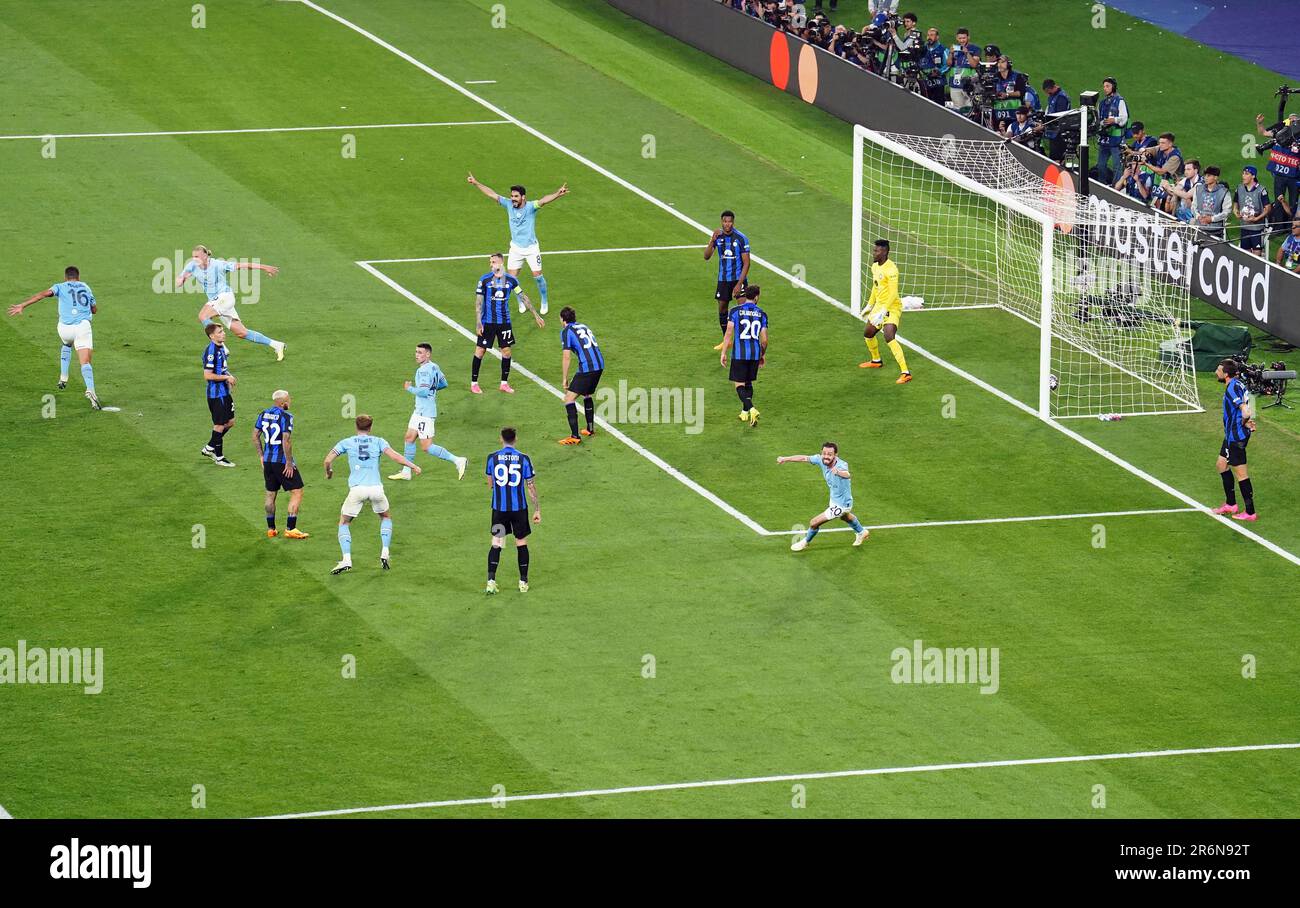 Manchester City's Rodri celebrates scoring the opening goal during the ...