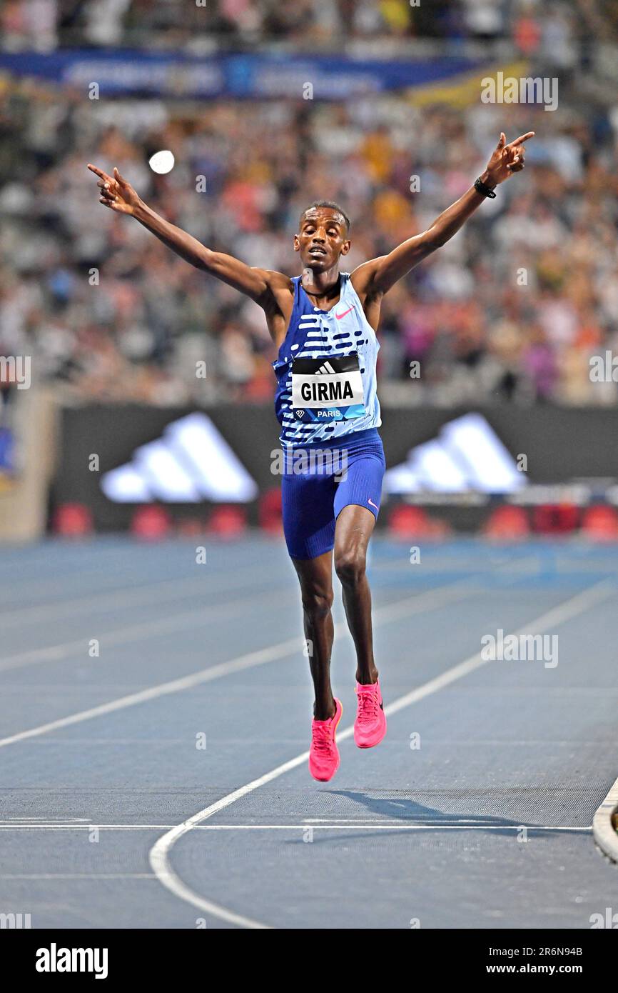 Lamecha Girma (ETH) celebrates after winning the steeplechase in a ...