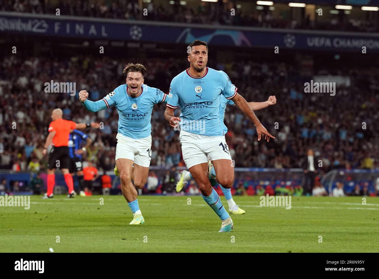 Manchester City's Rodri celebrates scoring the opening goal during the ...