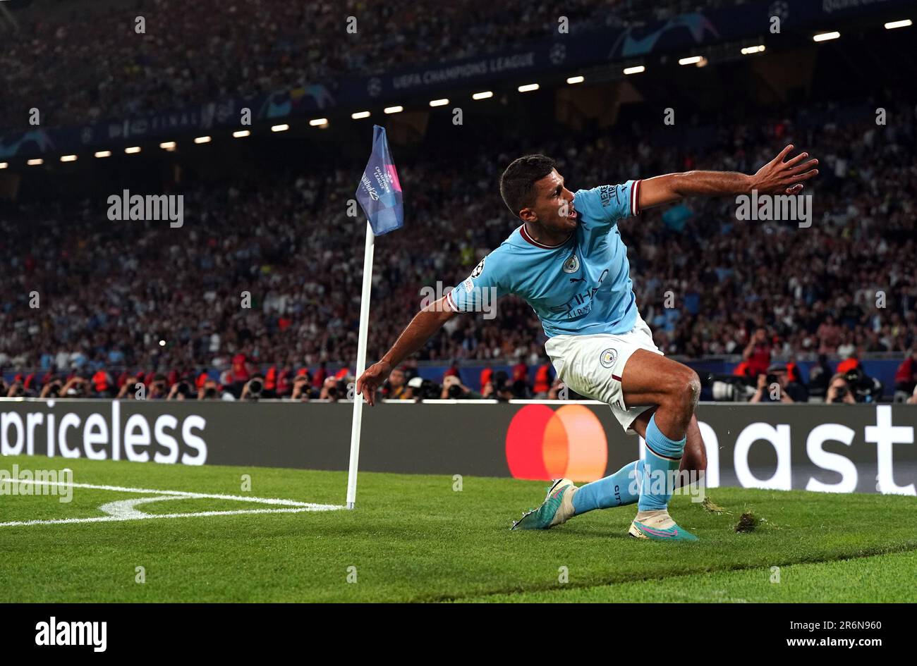 Manchester City's Rodri celebrates scoring the opening goal during the ...