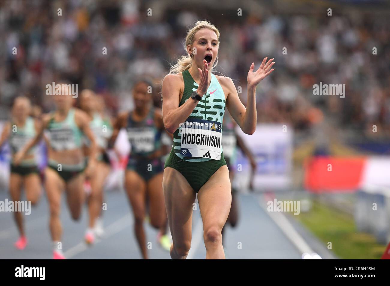 Keely Hodgkinson (GBR) celebrates after winning the women's 800m in a ...