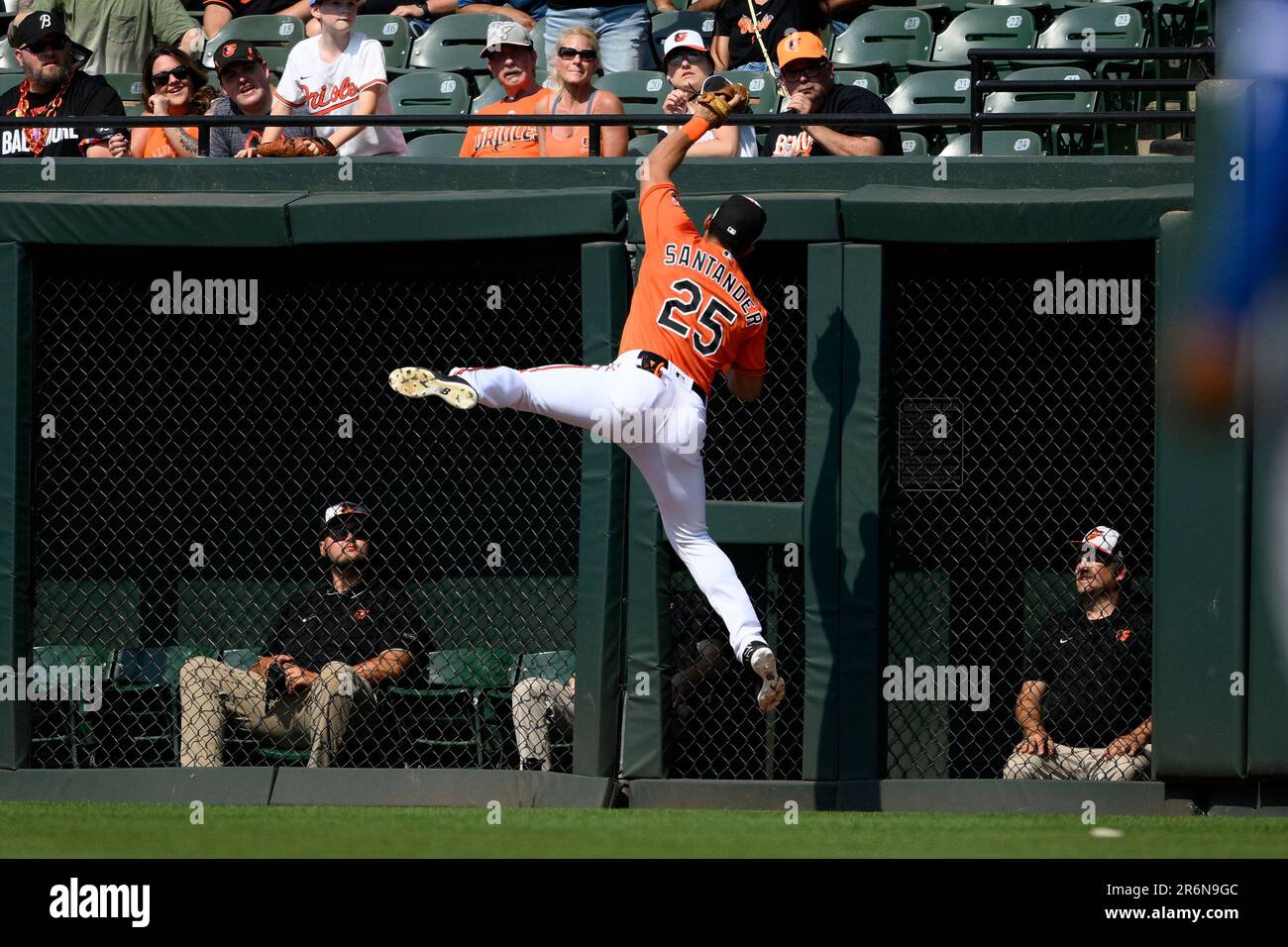 Baltimore Orioles right fielder Anthony Santander (25) follows through ...