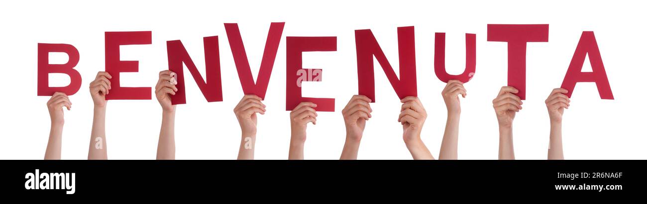 People Or Persons Hands Building Italian Word Benvenuta Means Welcome ...