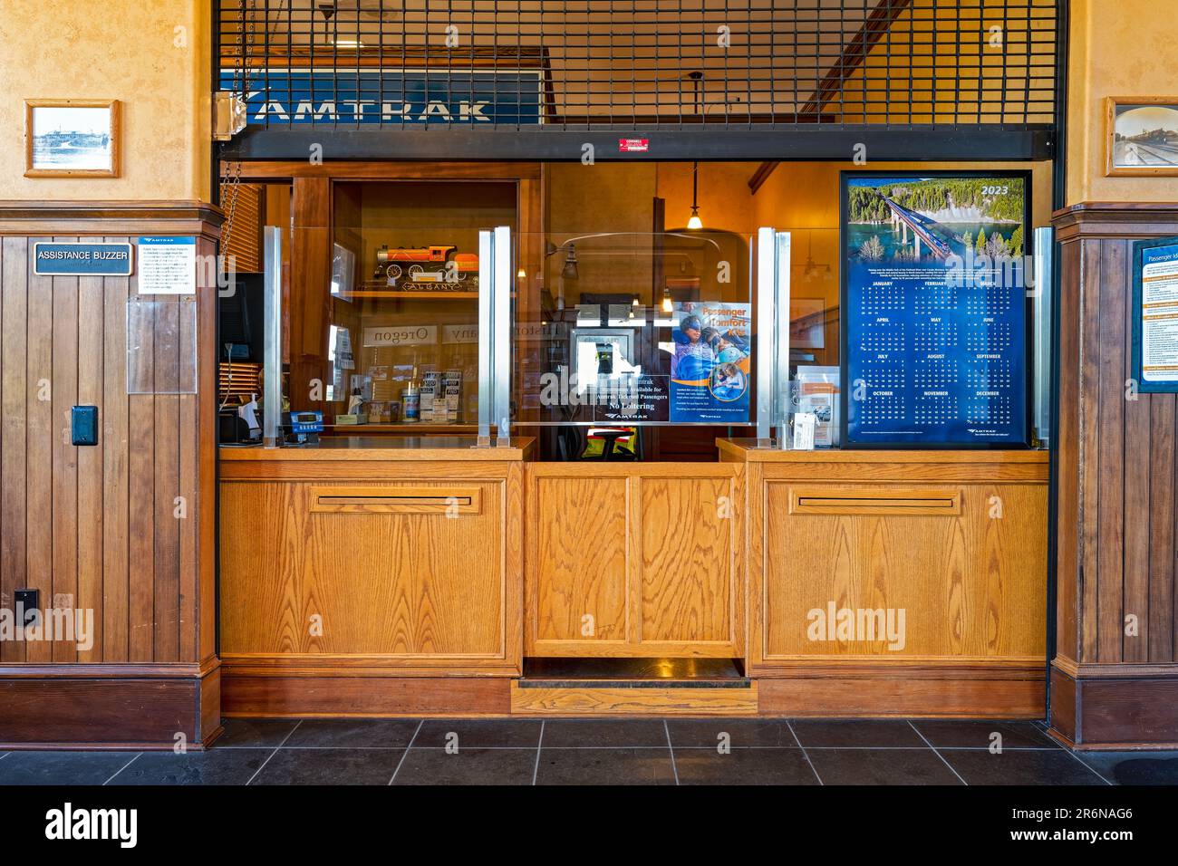 The ticket counter at the Amtrak train station in Albany, Oregon, USA ...