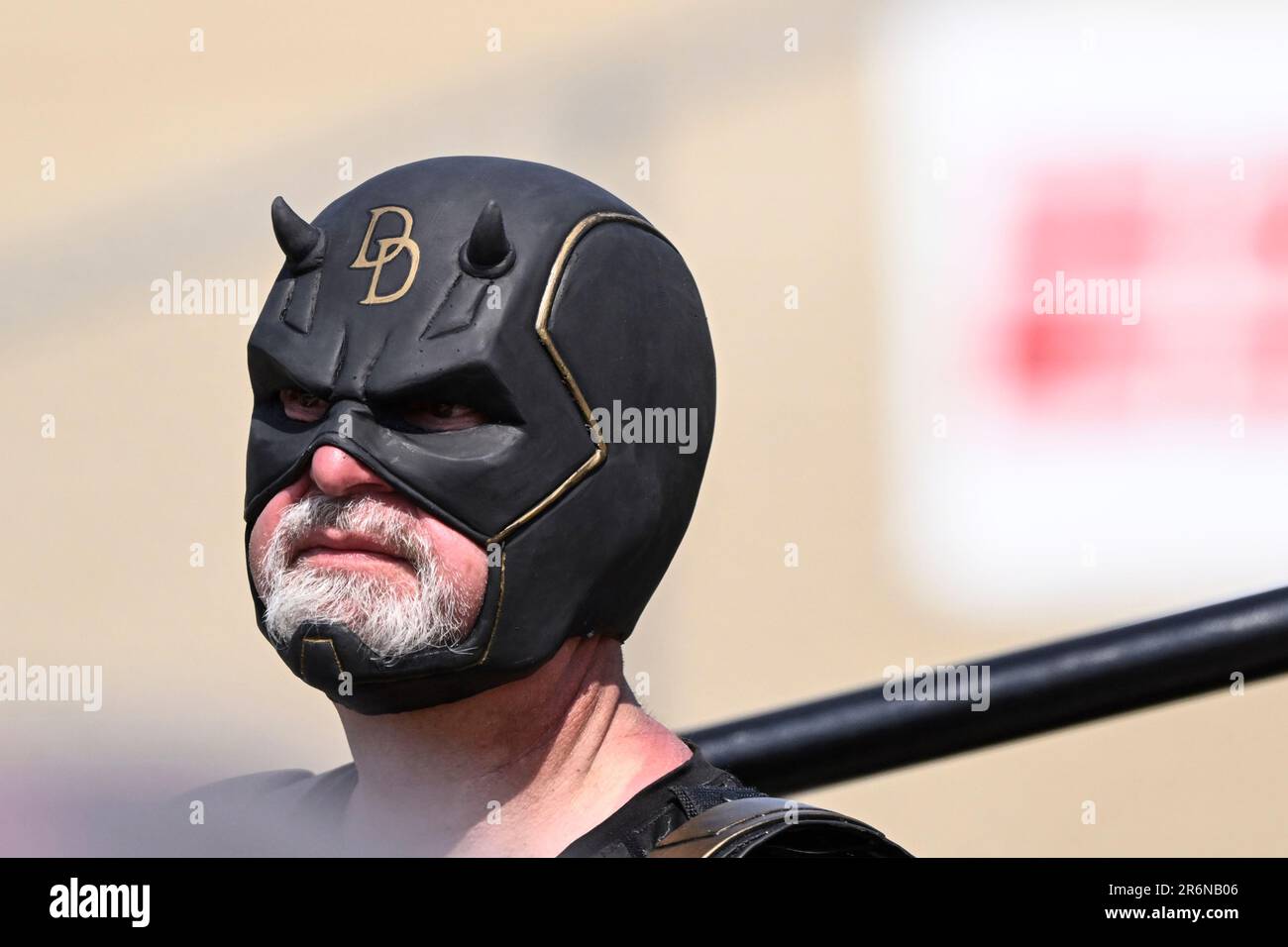 A fan looks on during an NCAA college baseball tournament super ...