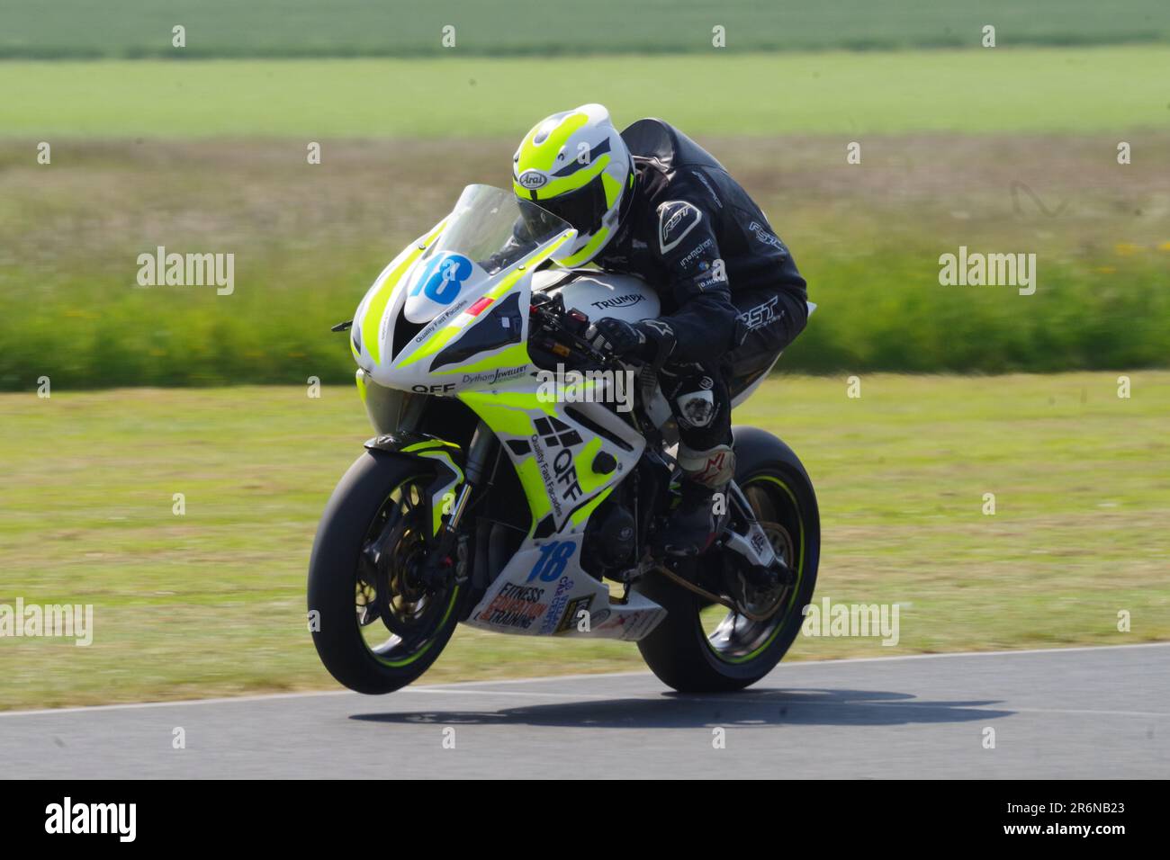 Croft Circuit, 10 June 2023. Daniel Good riding a Triumph 765 in a ...