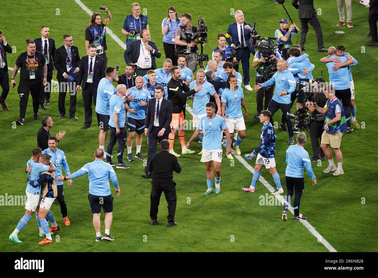 Manchester City's Rodri celebrates victory with team mates following ...
