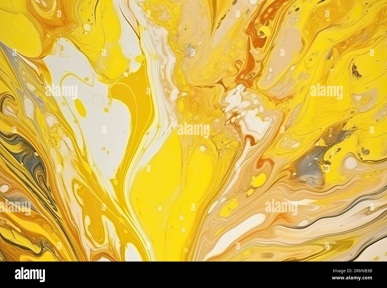 Digital illustration in fluid art style in yellow colours. Abstract ...
