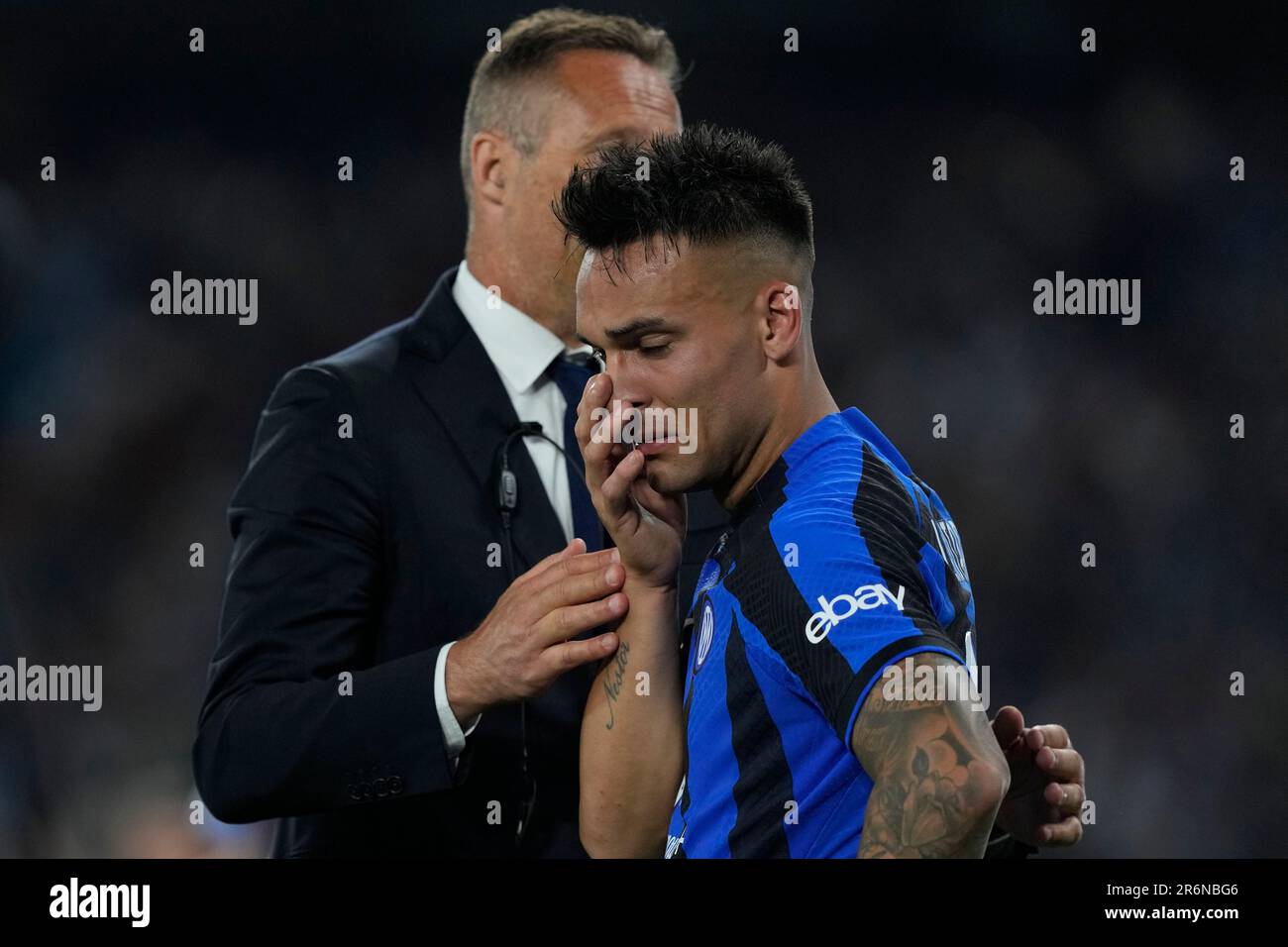 Inter Milan's Lautaro Martinez cries at the end of the Champions League ...