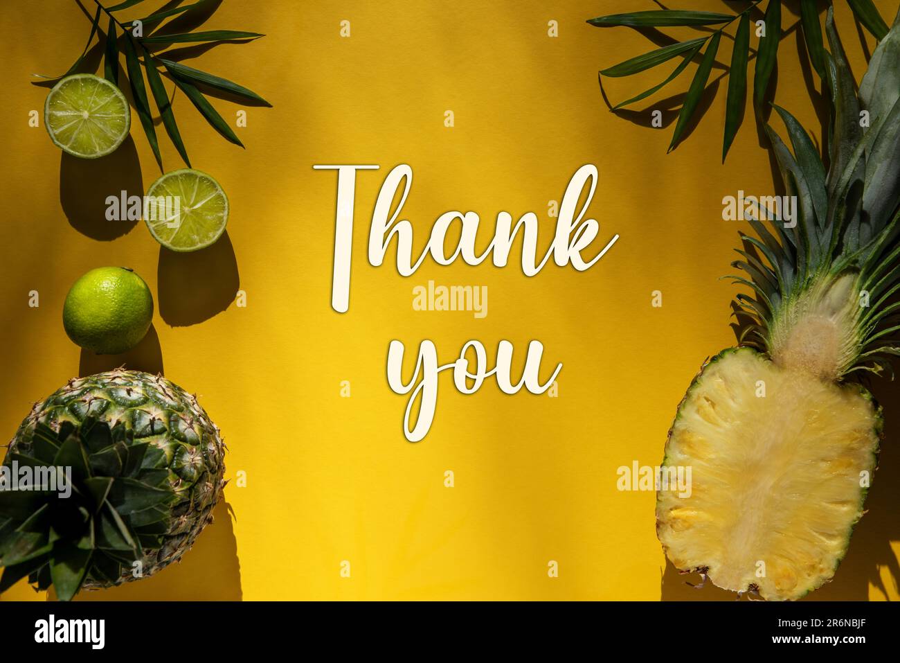 Summer Flat Lay, Tropical Pineapple, Text Thank You Stock Photo - Alamy