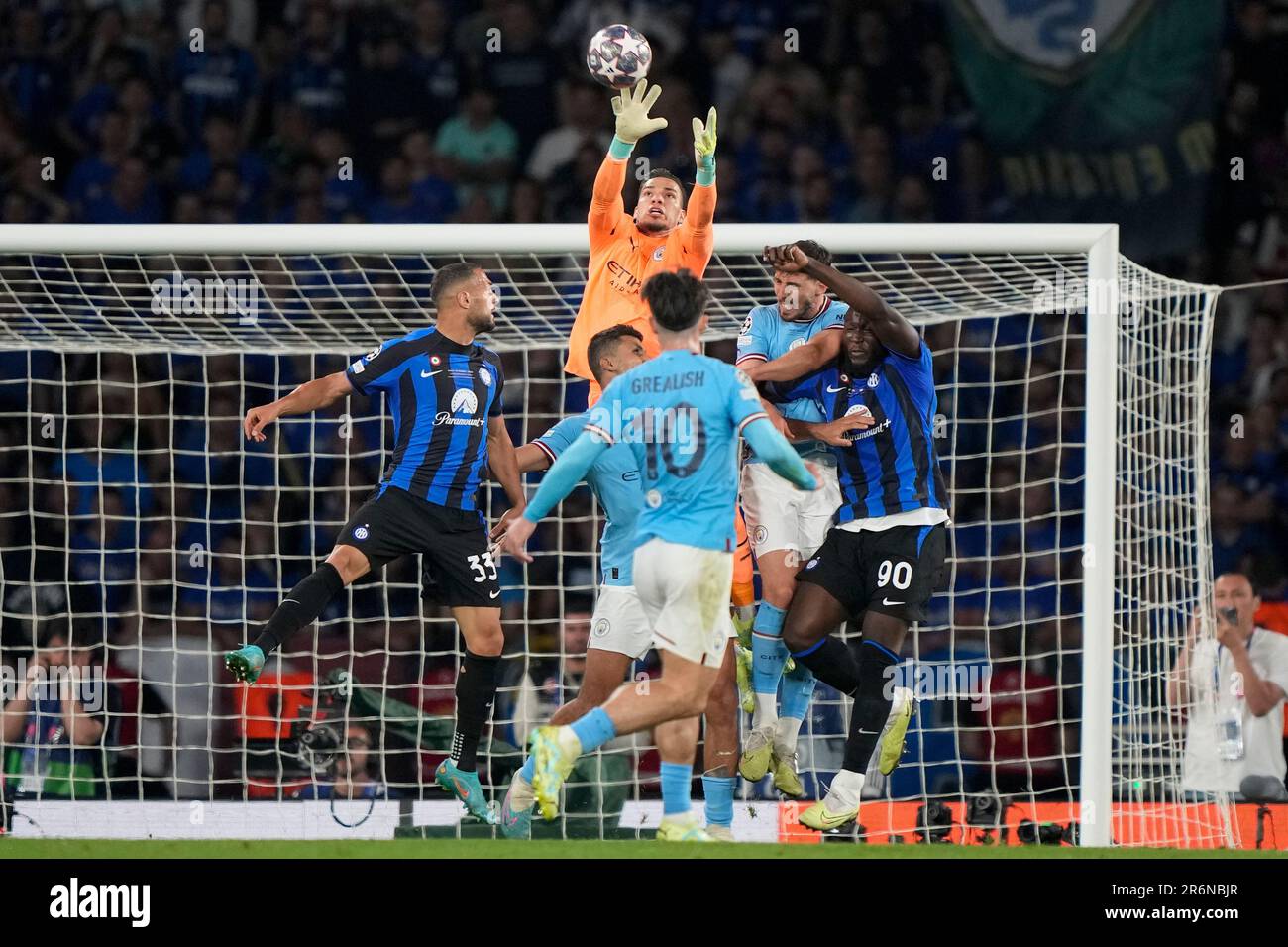 Manchester City's goalkeeper Ederson catches the ball during the ...