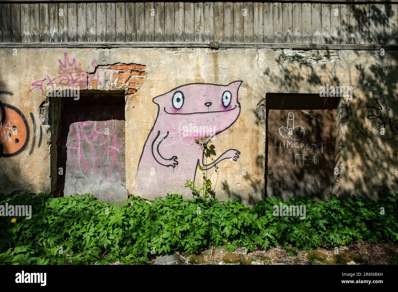 Street art at Kopli Lines or Kopli liinid. Mural graffiti on abandoned ...