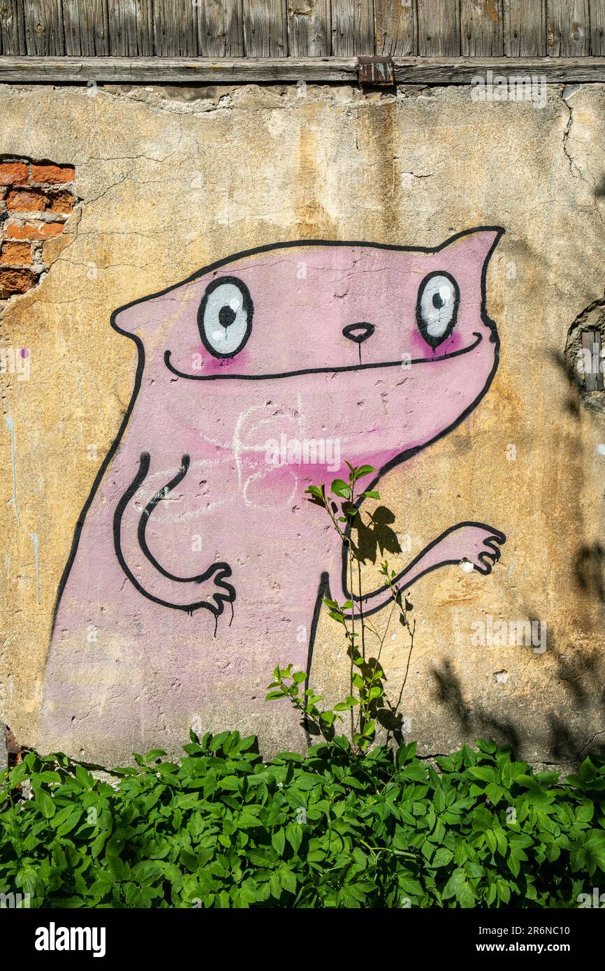 Street art. Mural graffiti on an abandoned derelict building at Kopli ...