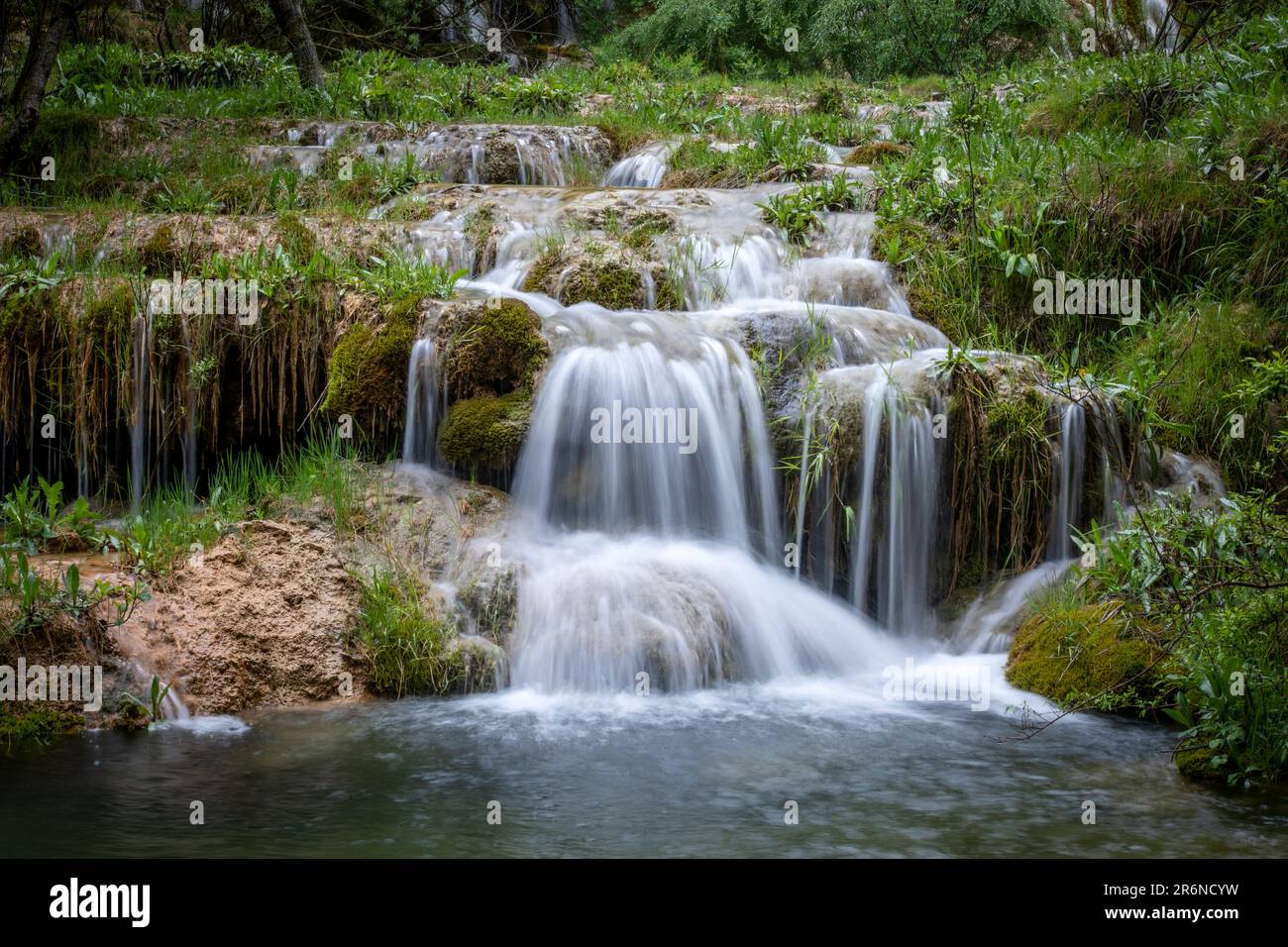 Waterfalls of the source of the Cuervo River in the Serrania de Cuenca ...