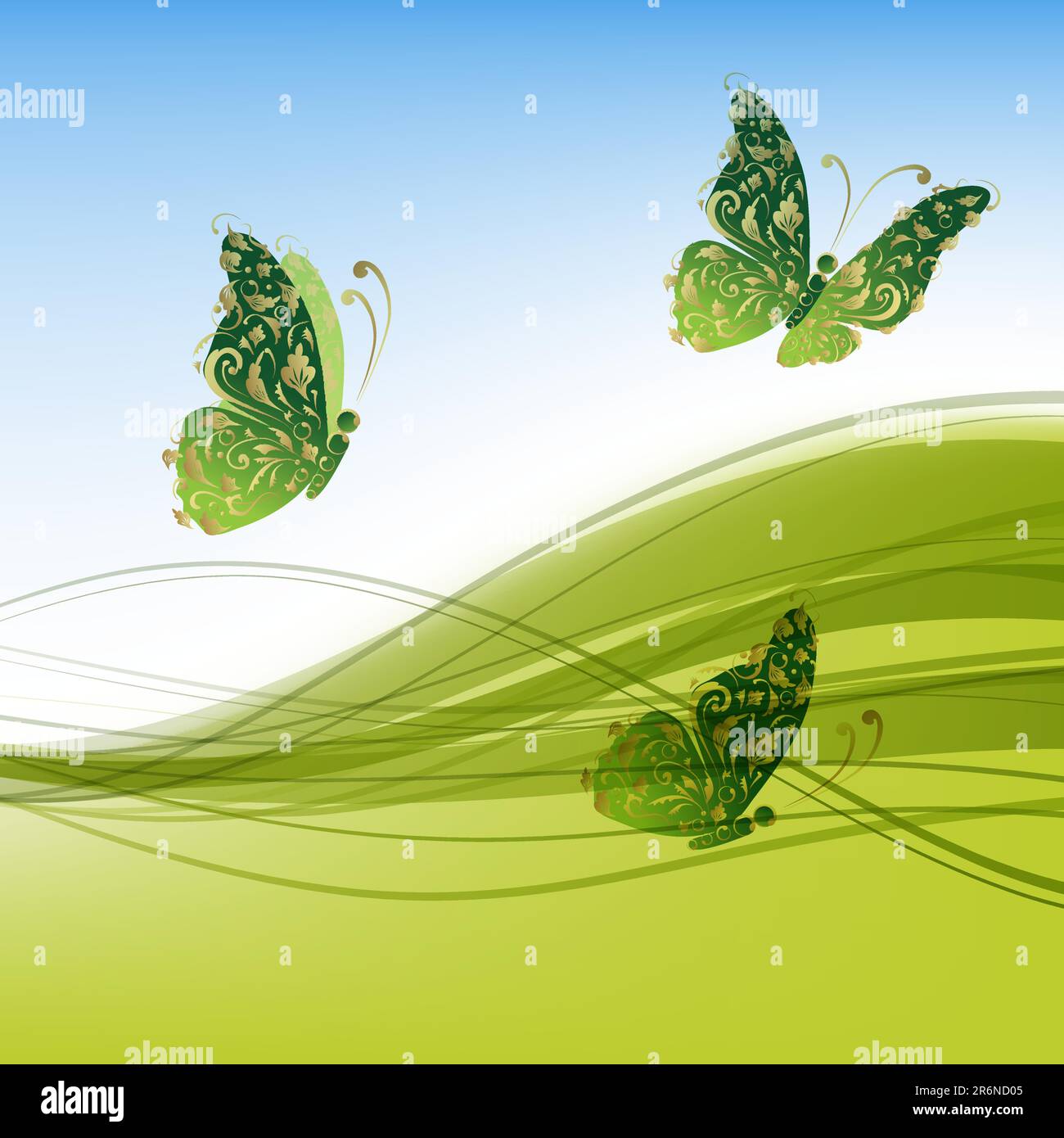 Green background with beautiful butterflies for your design Stock ...