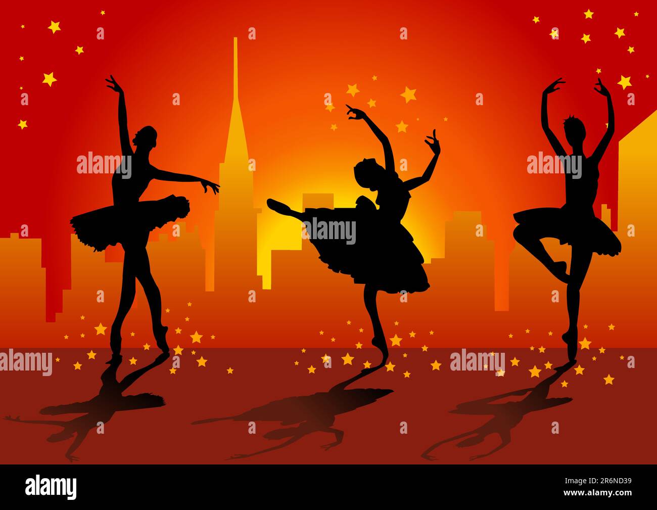 Vector illustration of three ballet dancers with stars and on background Stock Vector Image ...