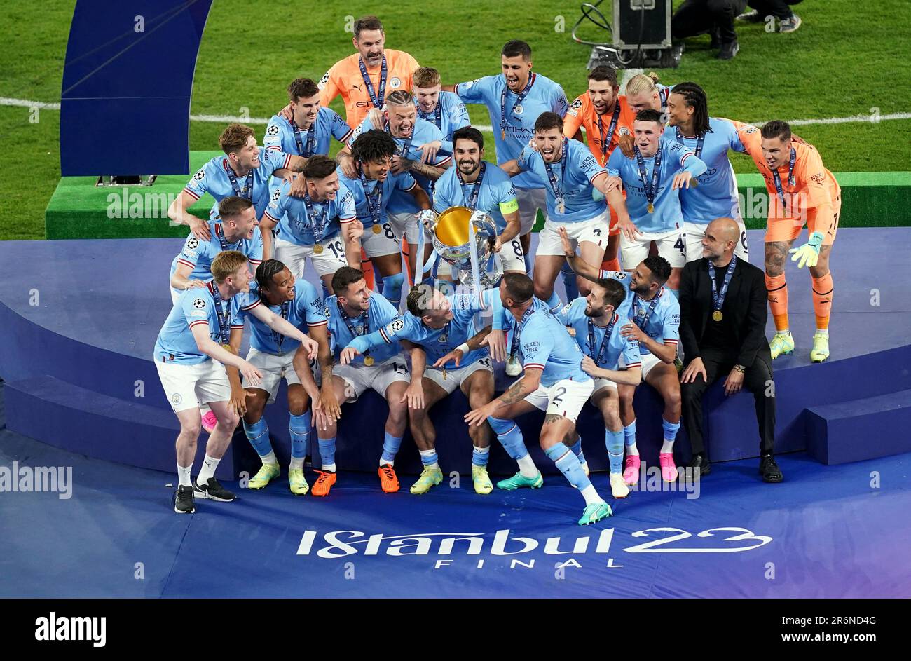 Manchester City's Ilkay Gundogan lifts the UEFA Champions League Trophy ...