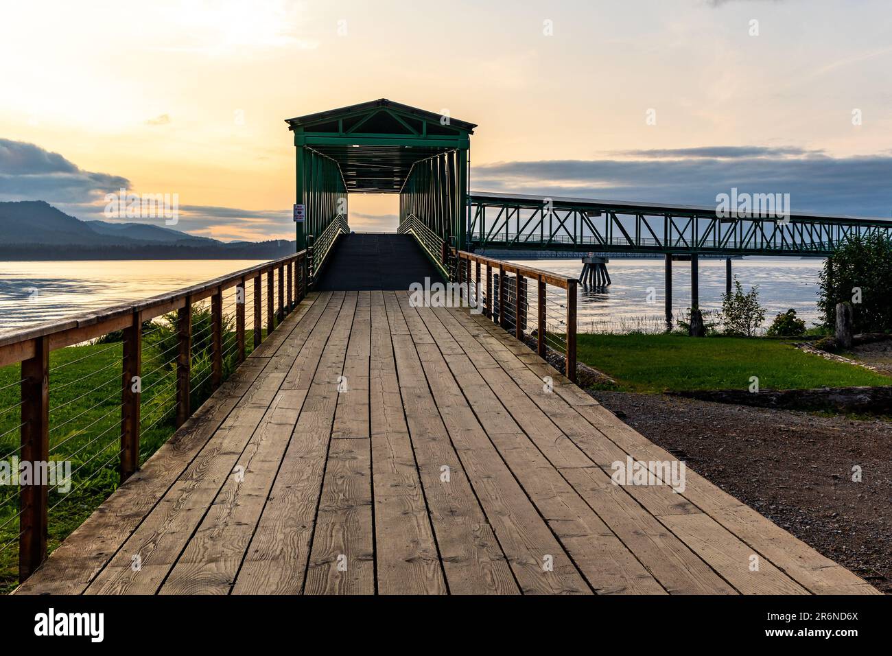 A ramp leading from the city of Icy Strait Point, AK to the cruise ship ...