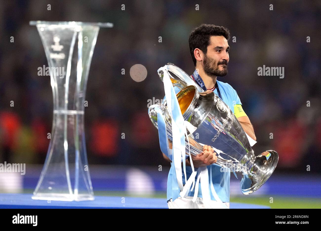 Manchester City's Ilkay Gundogan with the UEFA Champions League Trophy ...