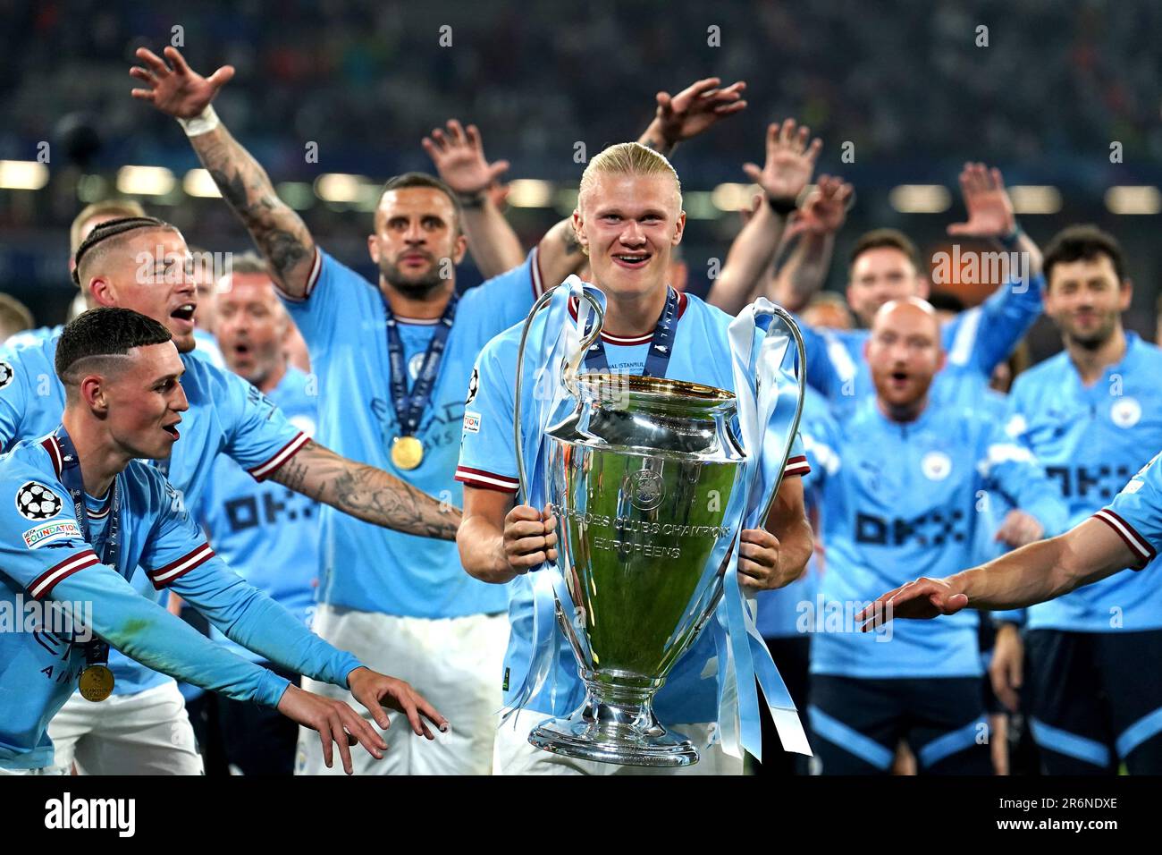 Manchester City's Erling Haaland with the UEFA Champions League Trophy ...