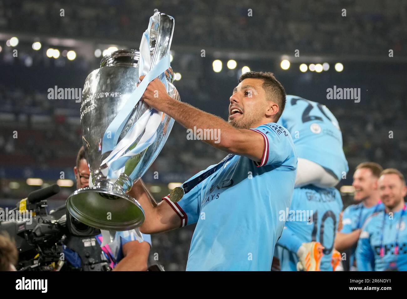 Manchester City's Rodrigo holds the trophy after the Champions League ...