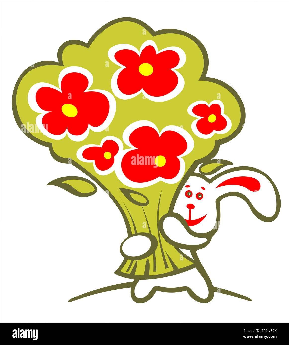 Stylized rabbit with flowers on a white background. Romantic ...