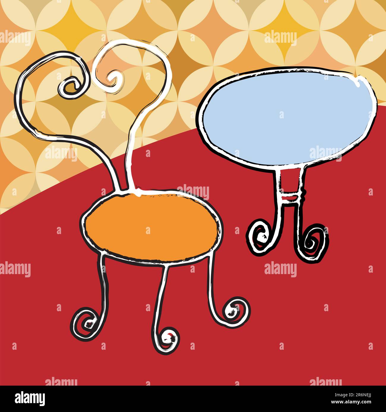 a vector, illustration for a set of artistic table and chair for house ...