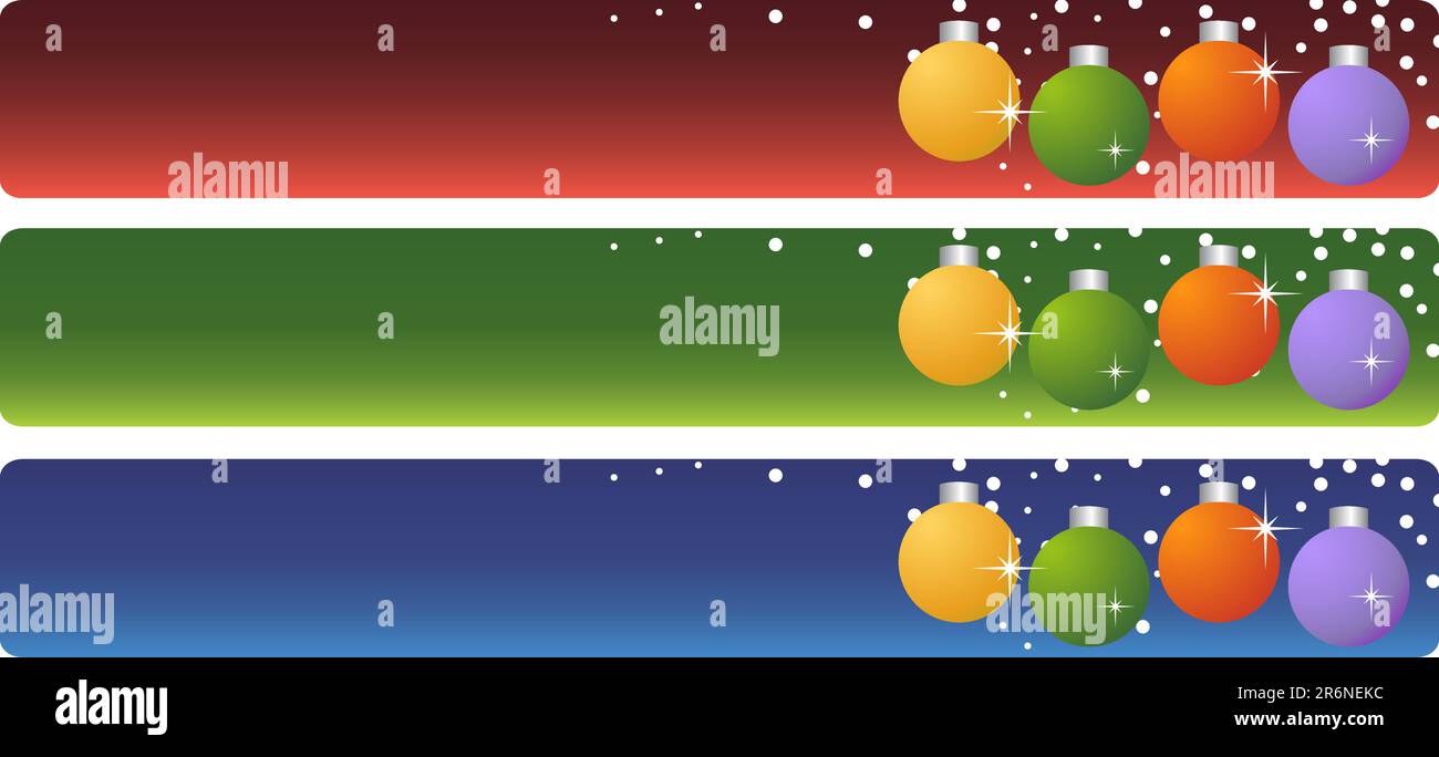 Set of 3 background banners with ornaments with snow falling design ...
