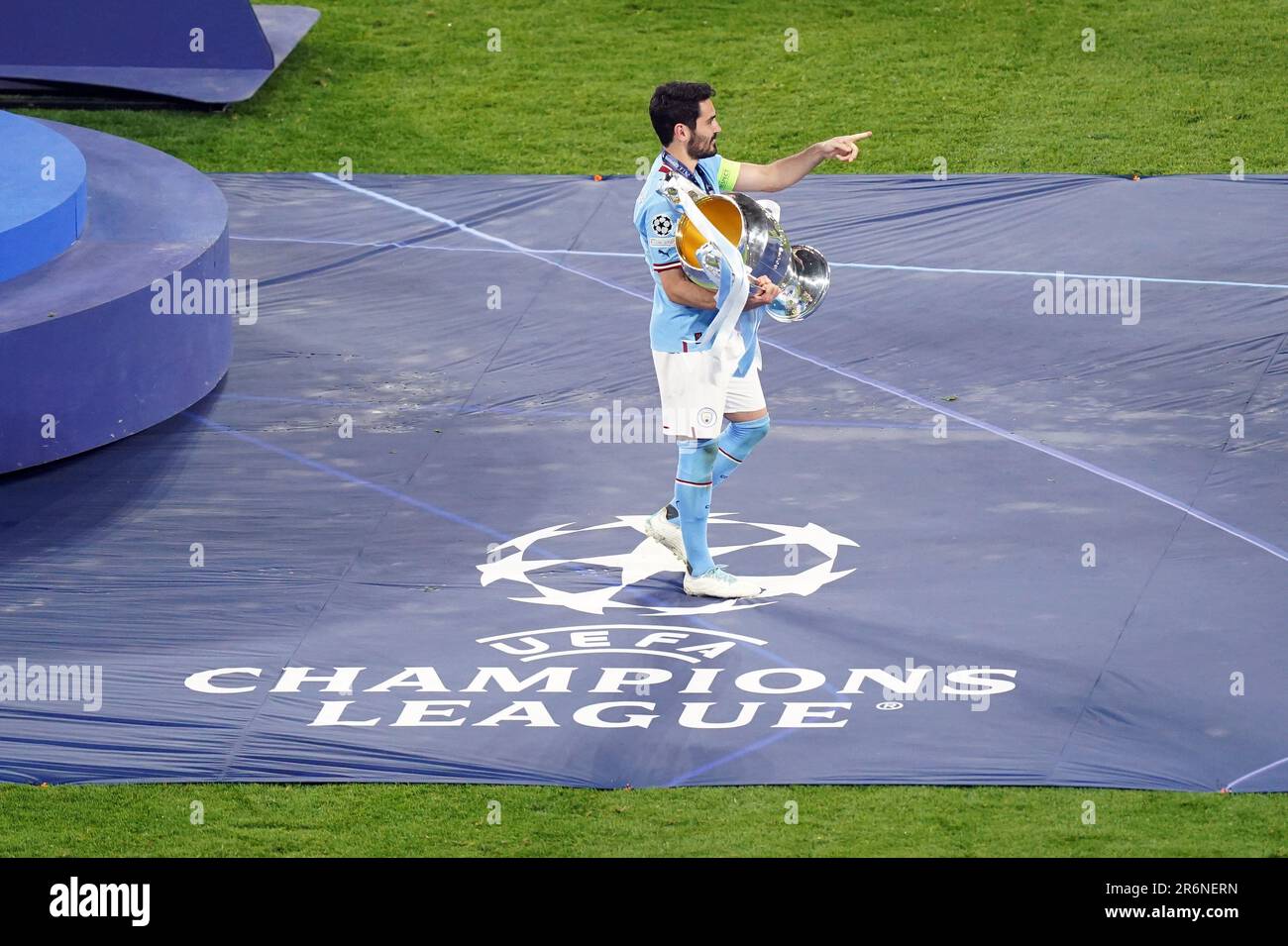 Manchester City's Ilkay Gundogan with the UEFA Champions League Trophy ...