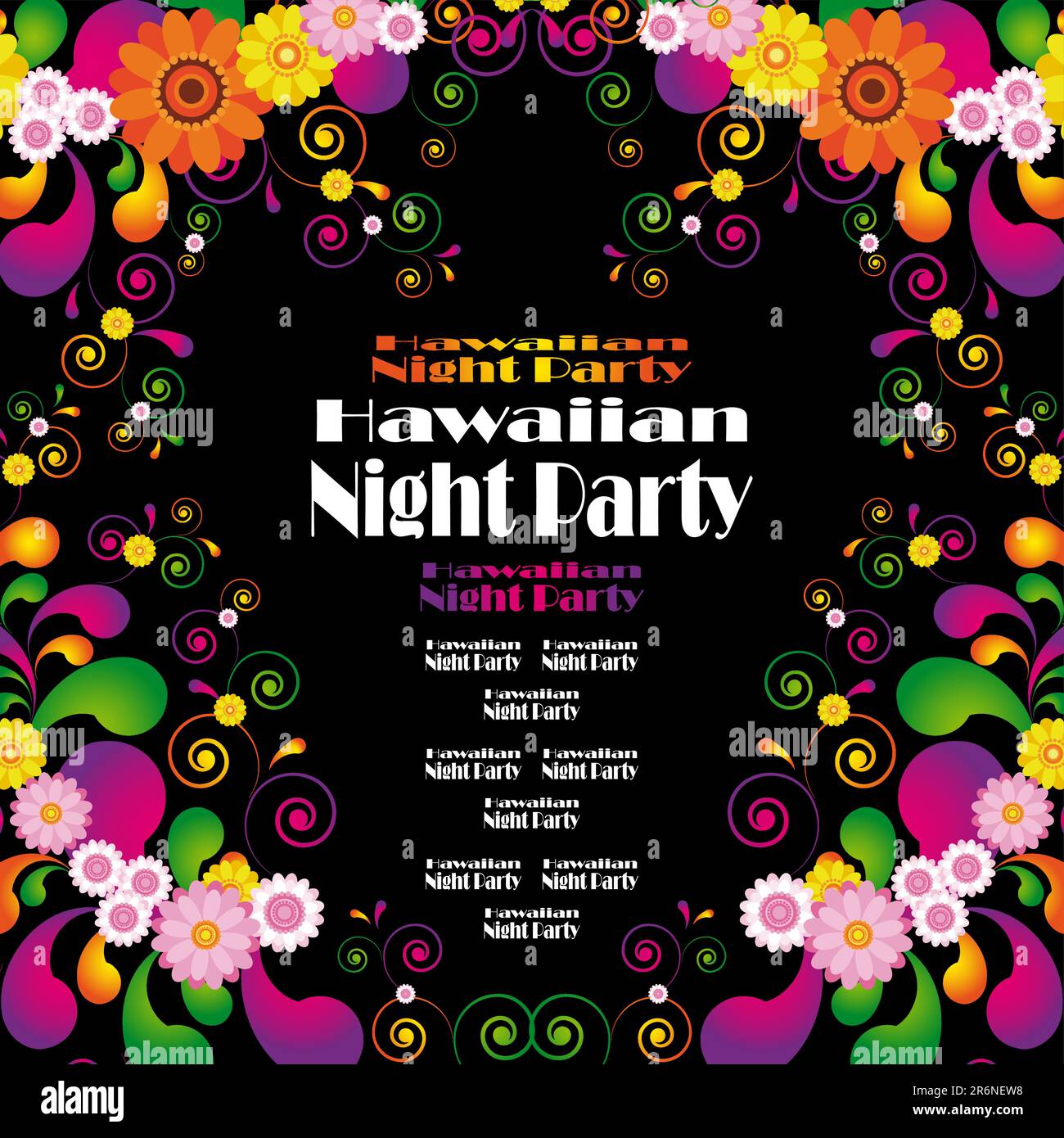 Flower frame for the poster of Hawaiian night party - Illustration for ...