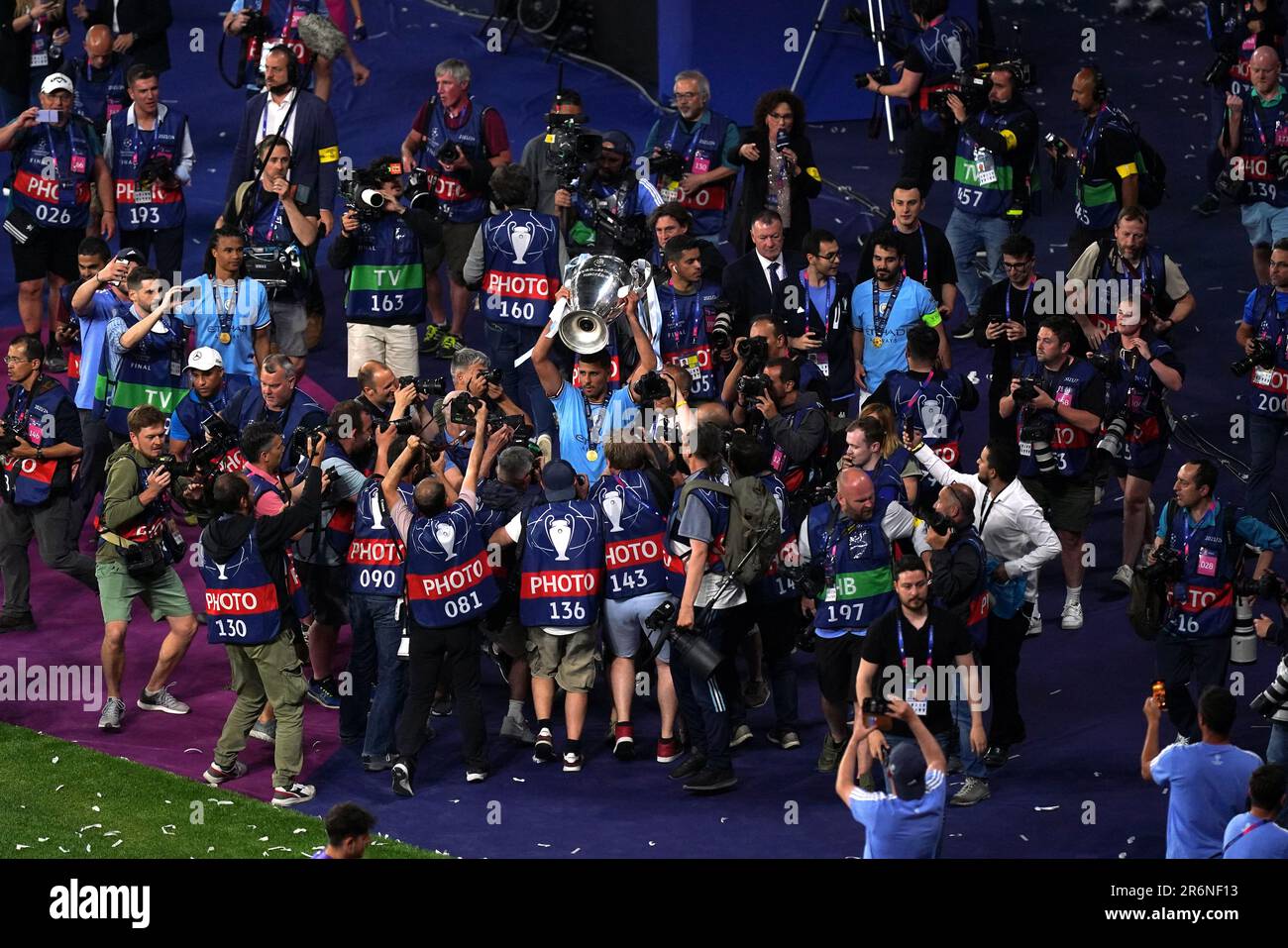 Manchester City's Rodri with the UEFA Champions League Trophy following ...