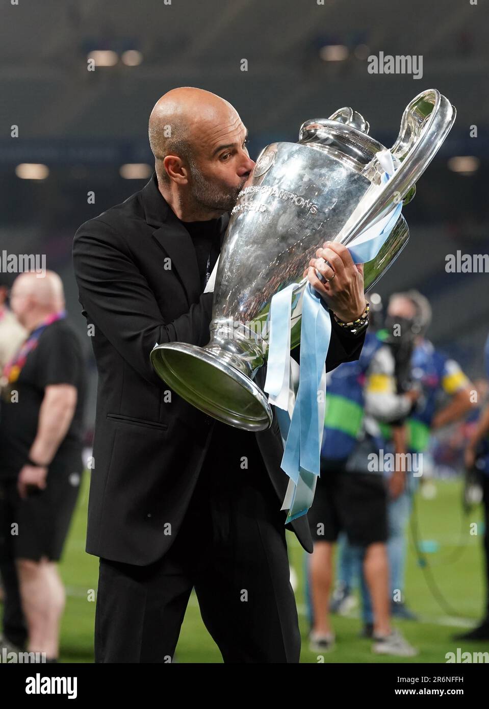 Manchester City manager Pep Guardiola with the UEFA Champions League ...