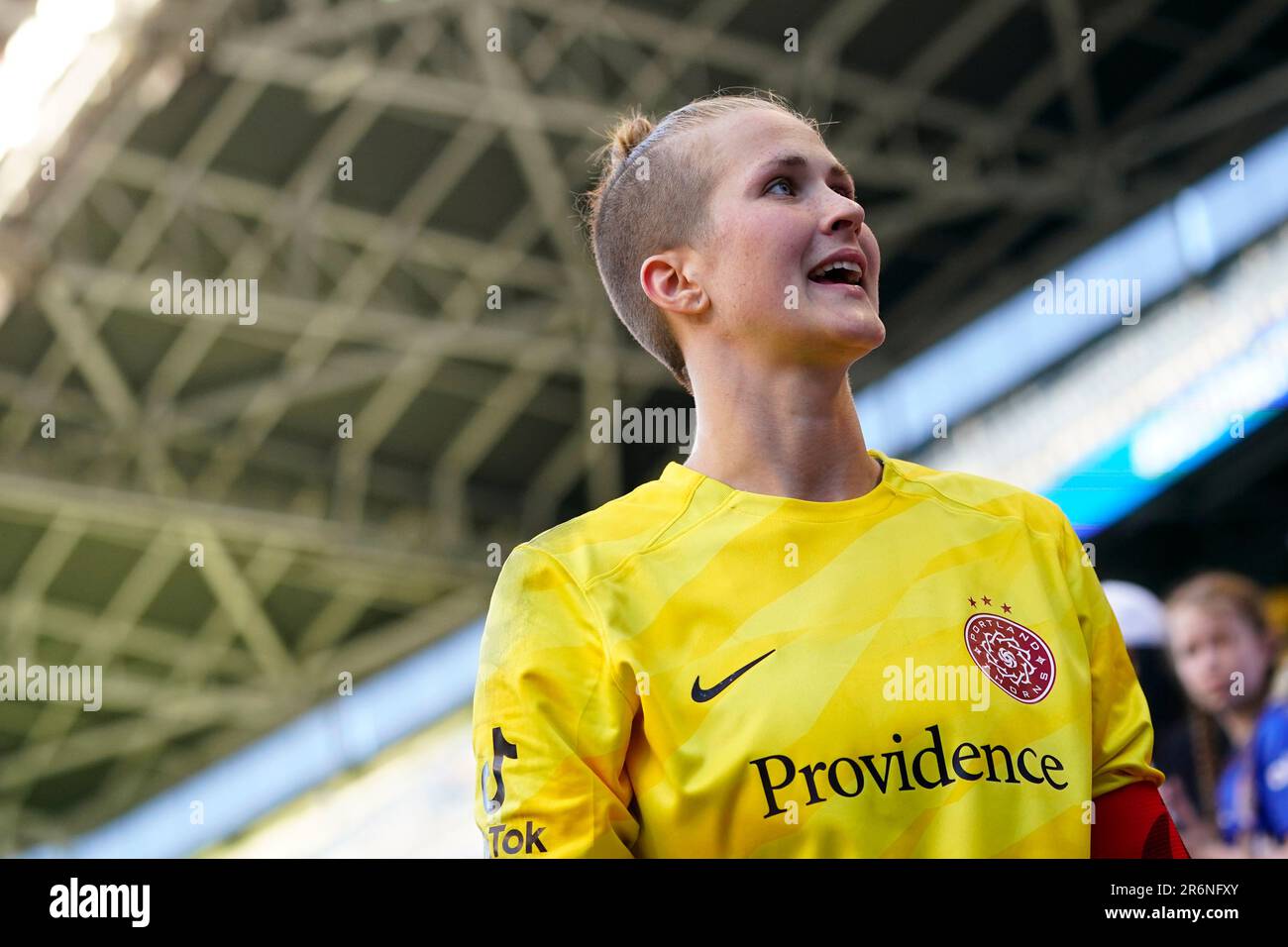 Portland Thorns goalkeeper Bella Bixby walks off the pitch after an ...