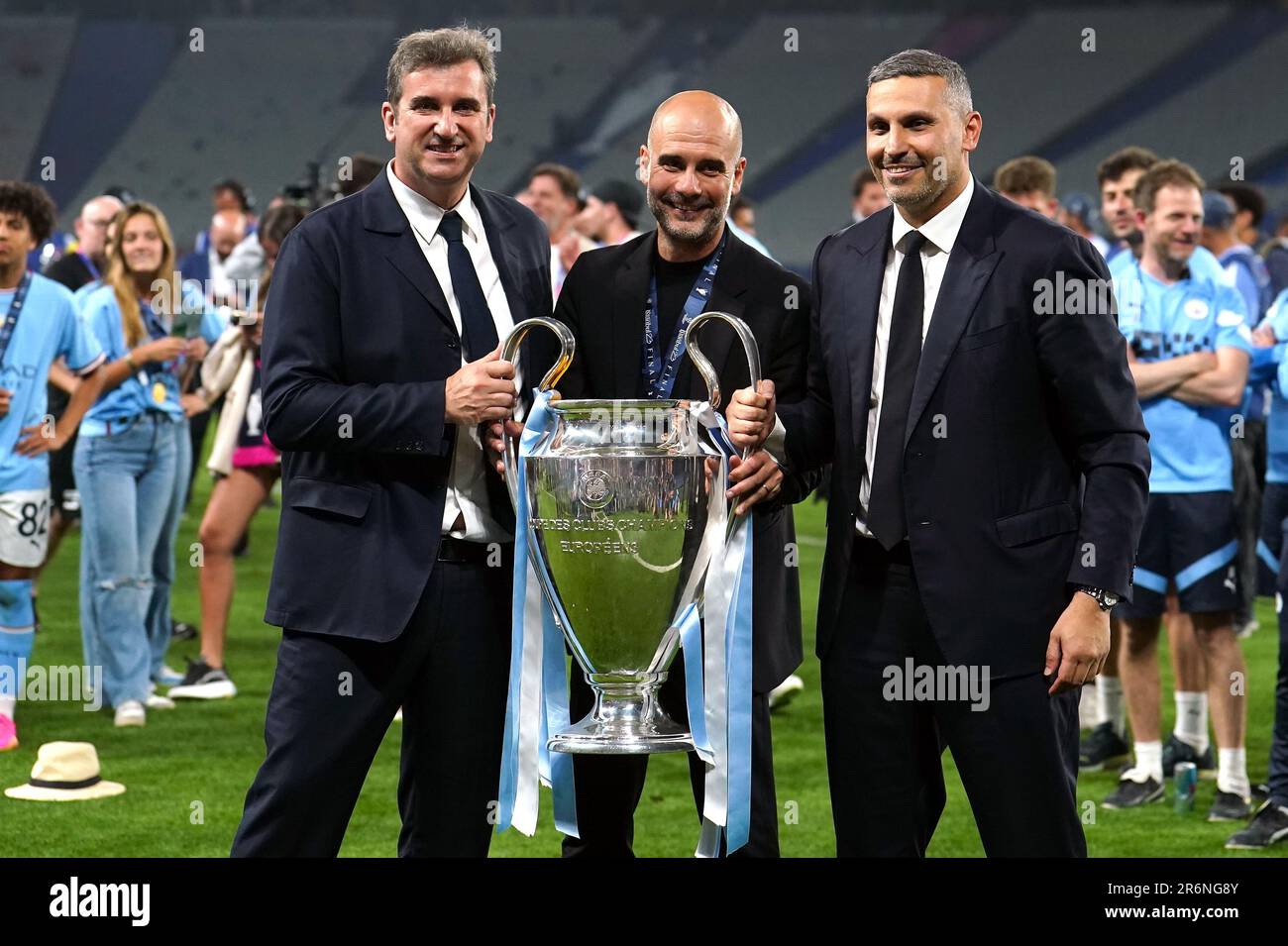 Manchester City CEO Ferran Soriano (left), manager Pep Guardiola and ...