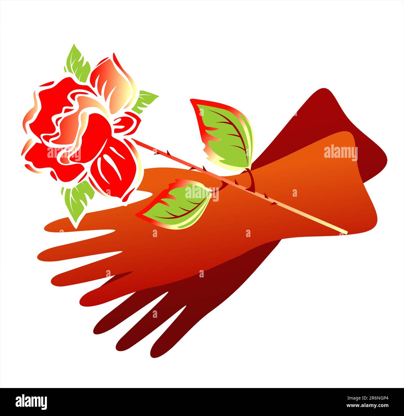 Stylish red female gloves and rose on a white background Stock Vector ...