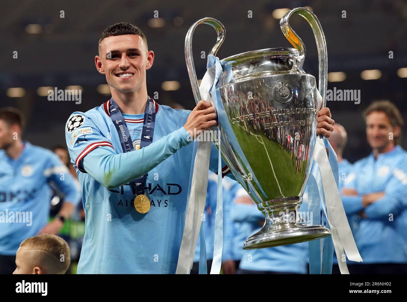 Manchester City's Phil Foden celebrates with the UEFA Champions League ...