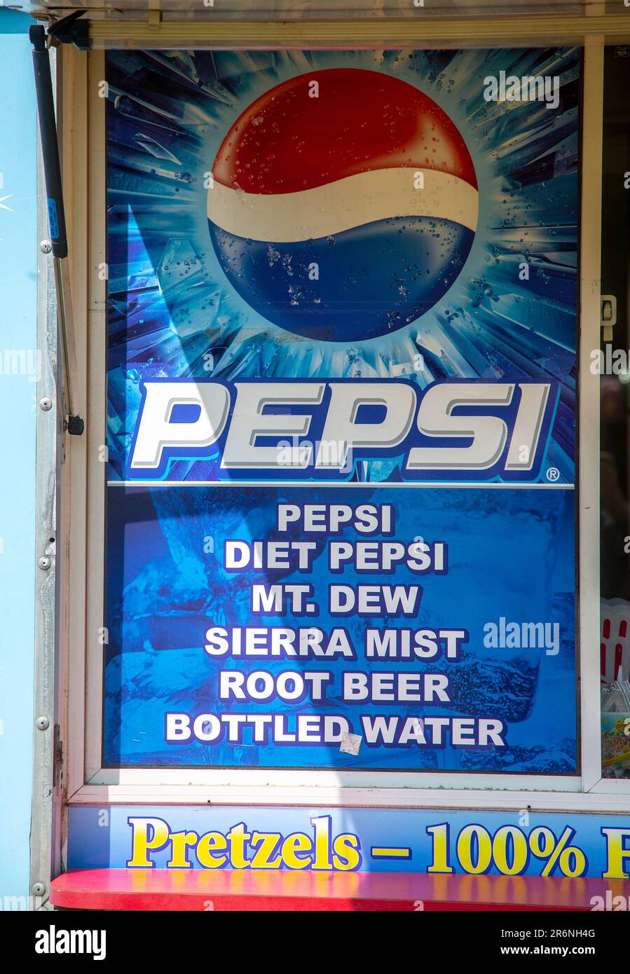 Sign showing soft drinks available at a carnival Stock Photo - Alamy