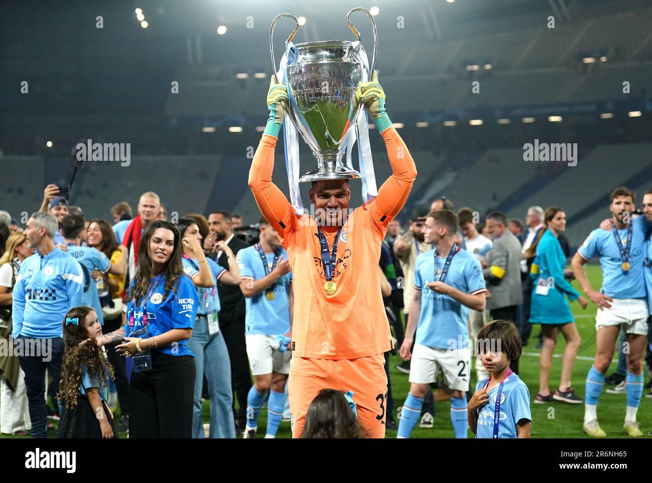 Manchester City goalkeeper Ederson with the UEFA Champions League ...