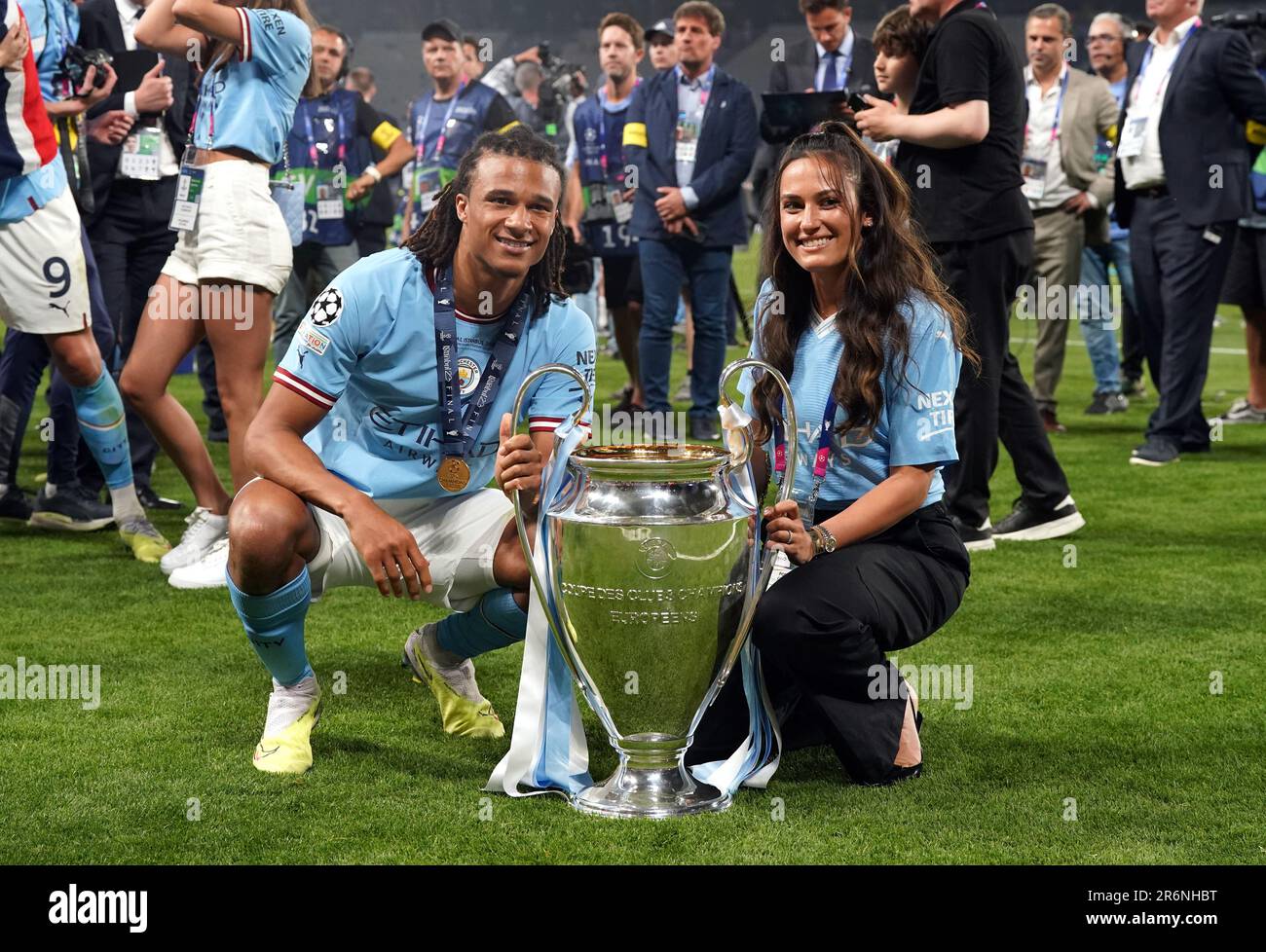Manchester City's Nathan Ake and his wife Kaylee Ramman with the UEFA ...