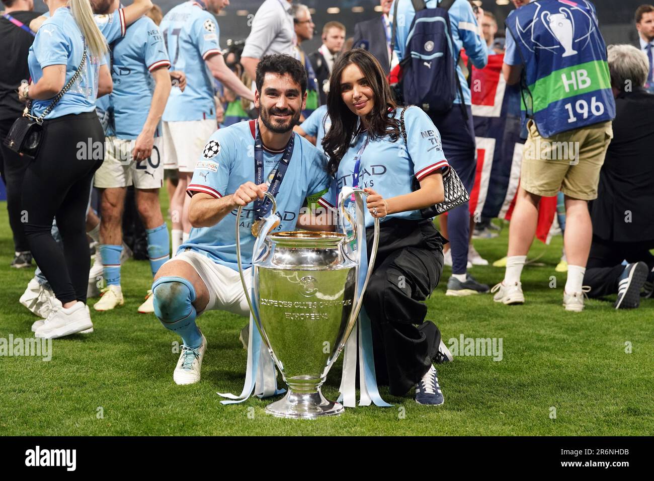 Manchester City's Ilkay Gundogan and his wife Sara Arfaoui with the ...
