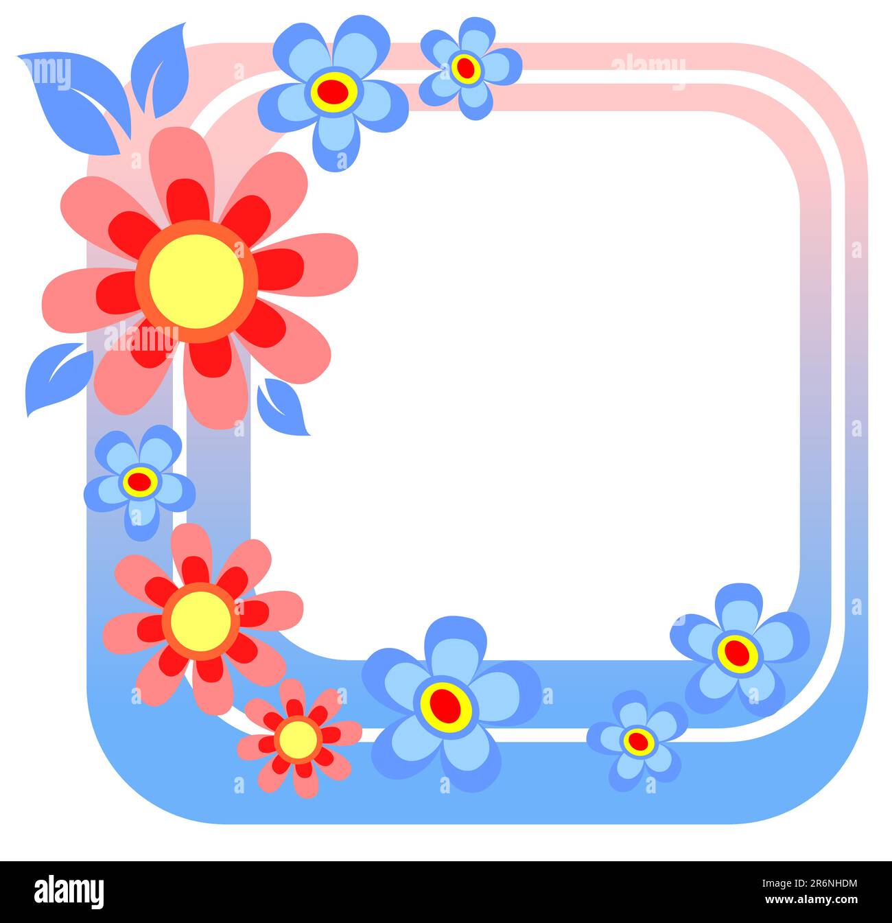 Stylized frame with ornate blue and pink flowers Stock Vector Image ...