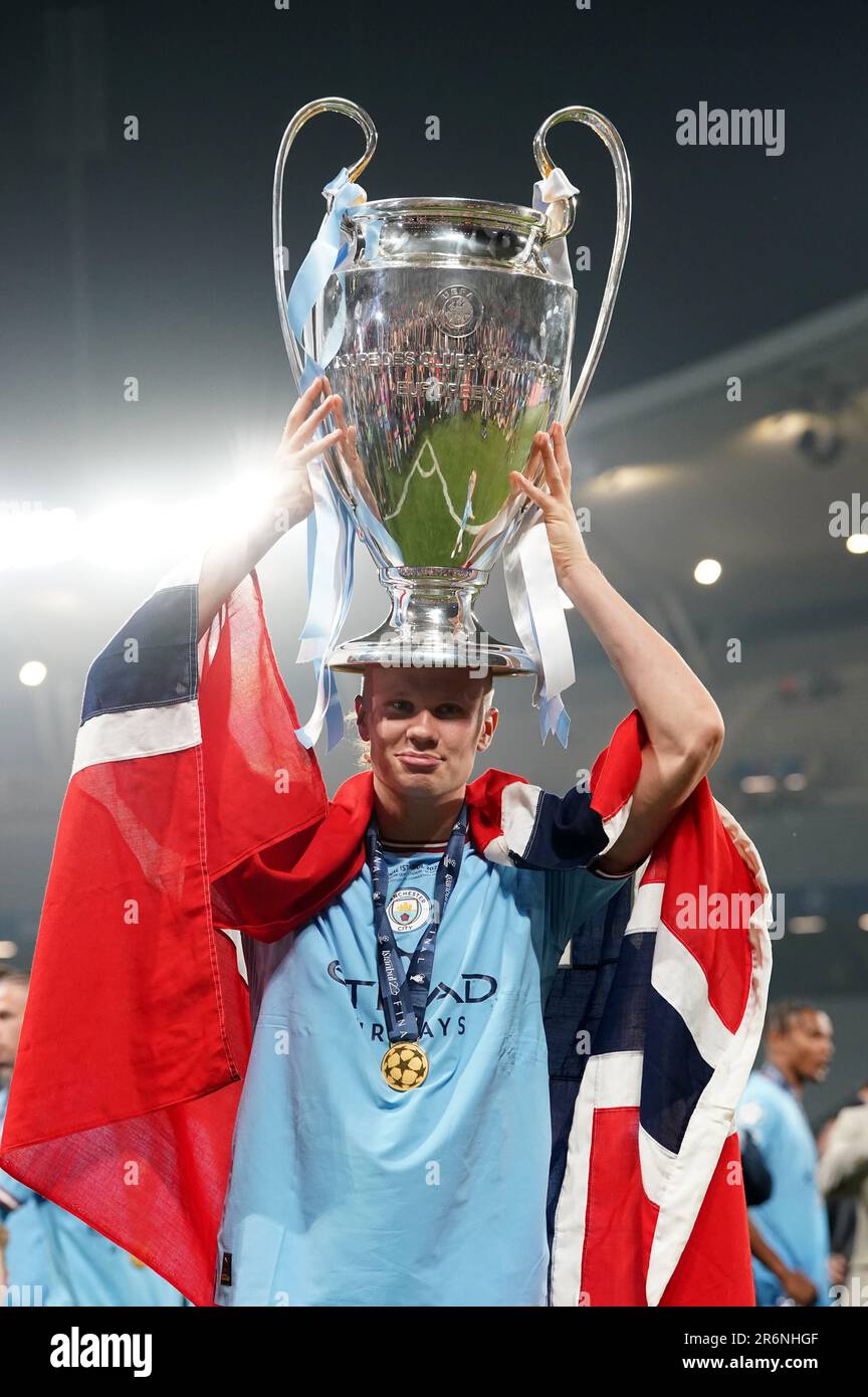 Manchester City's Erling Haaland celebrates with the UEFA Champions ...