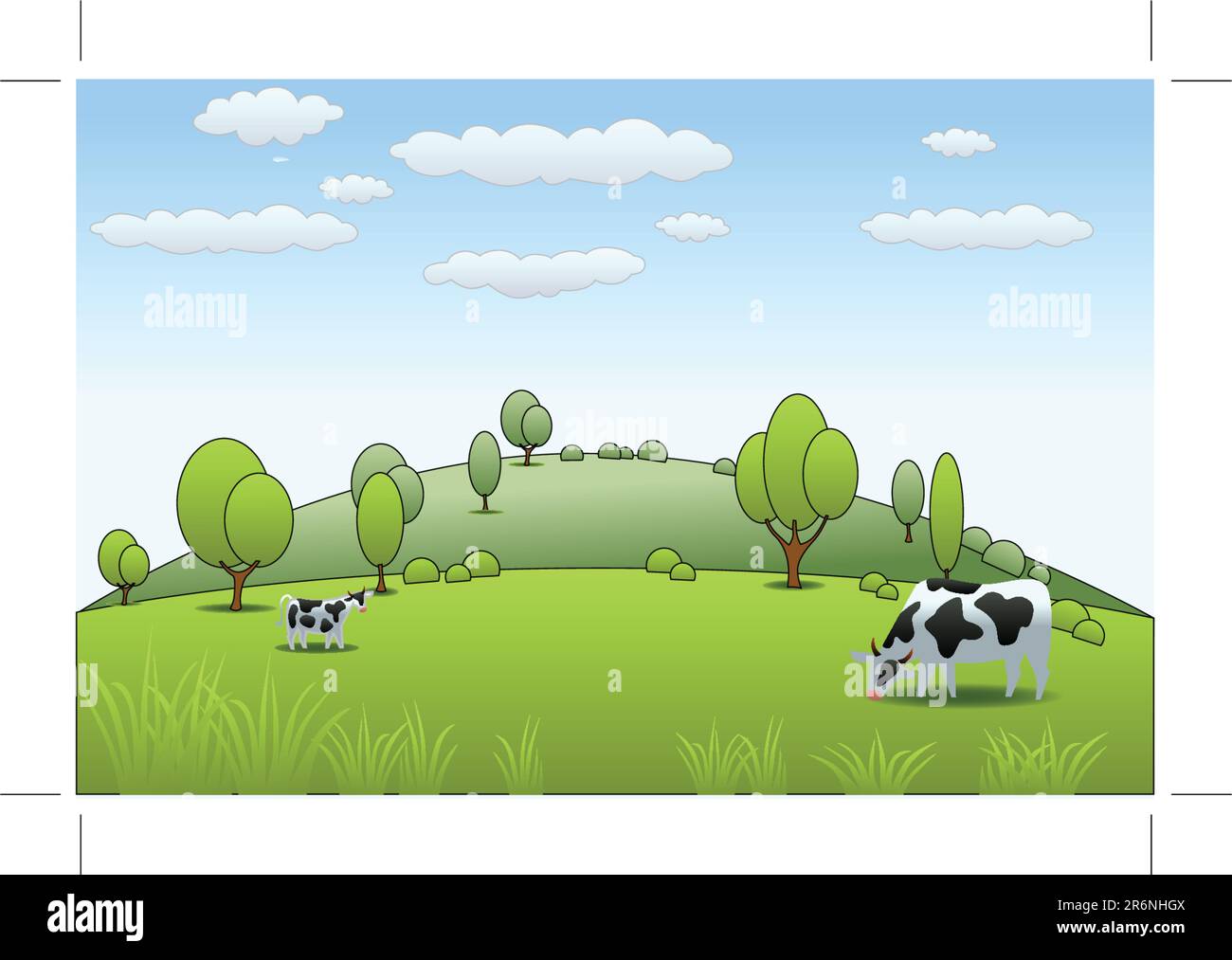 Cow farm and hilly background with lush green grass Stock Vector Image ...