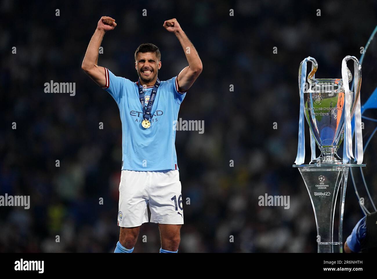 Manchester City's Rodri celebrates with the UEFA Champions League ...
