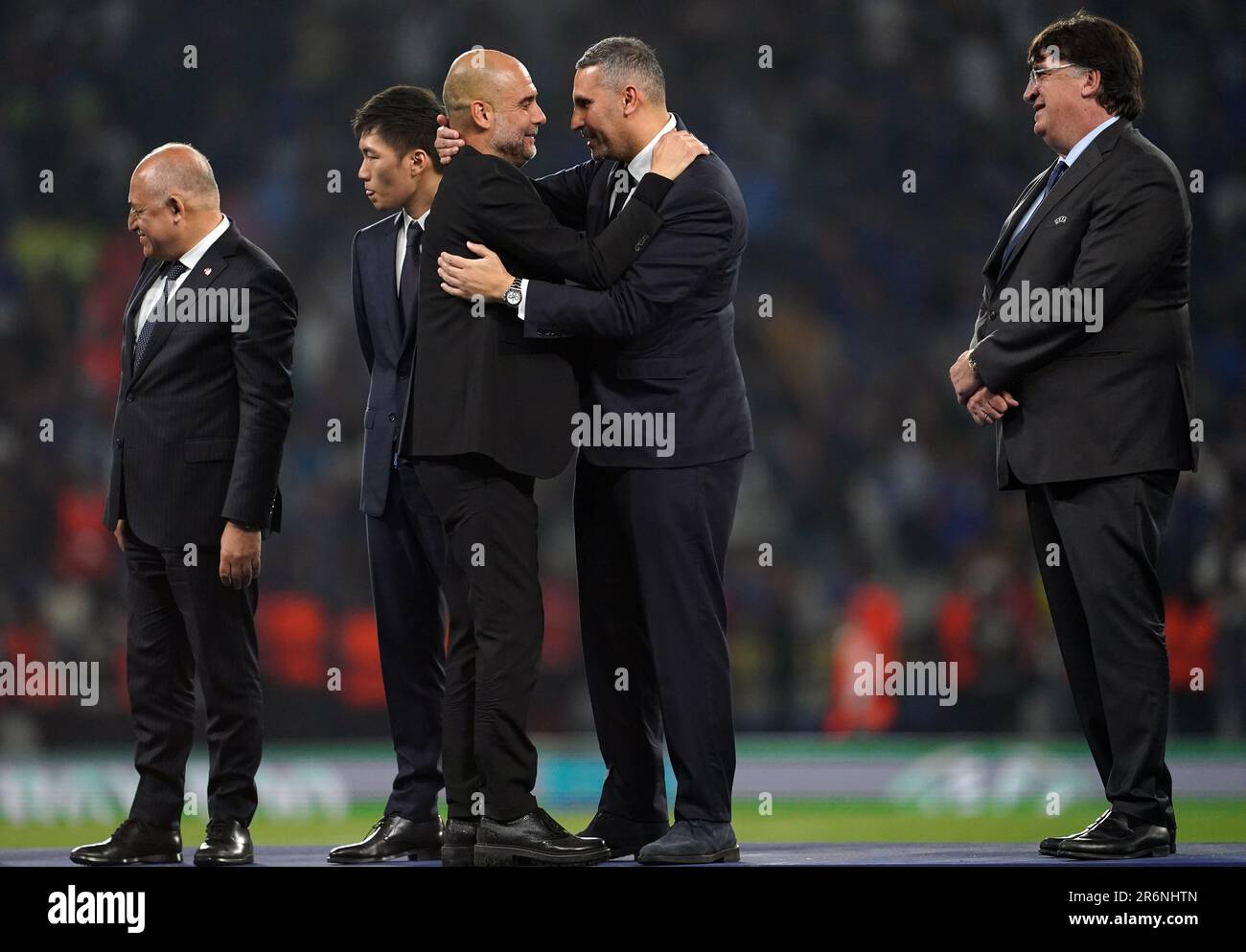 Manchester City Chairman Khaldoon Al Mubarak and manager Pep Guardiola ...