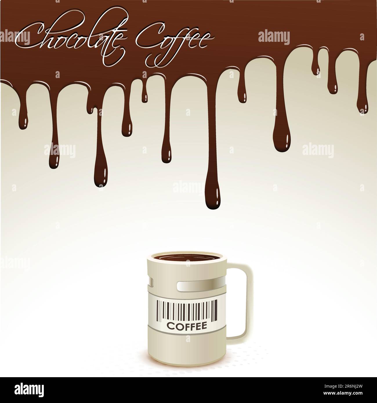 illustration of coffee mug with dripping chocolate at the backdrop ...