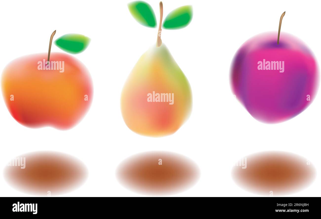 Illustration, vector for a variety of fruits, apple, pear, plum Stock ...