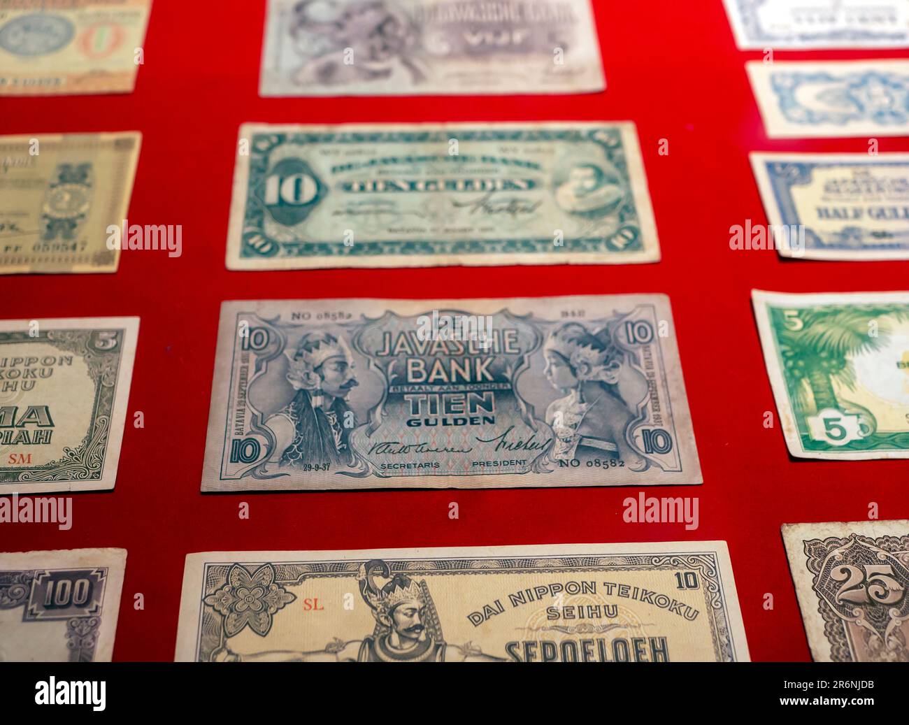 Close up view of old Indonesian banknotes. Old rupiah currency, money ...