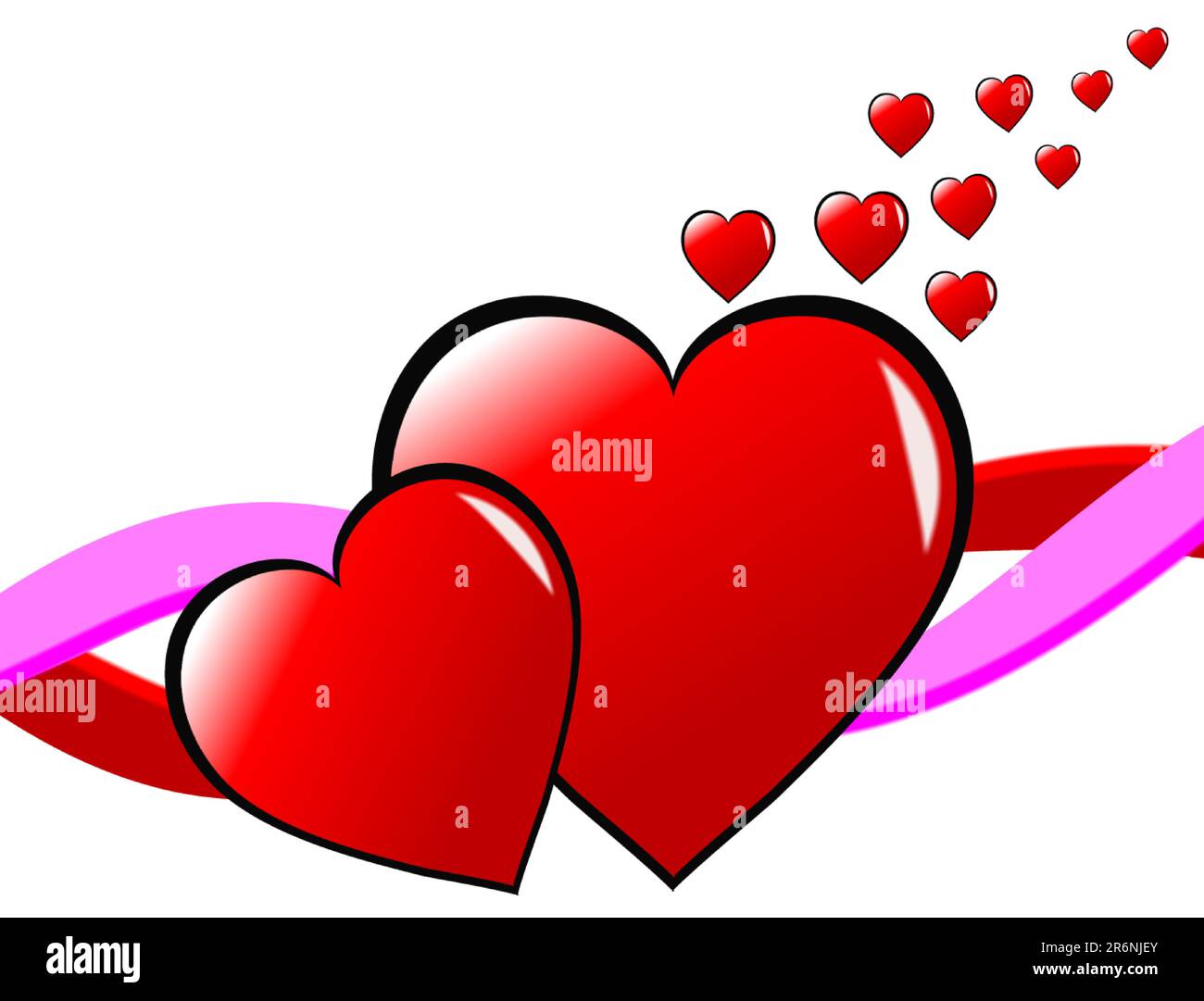 Two red hearts on a white background with smaller hearts floating into ...