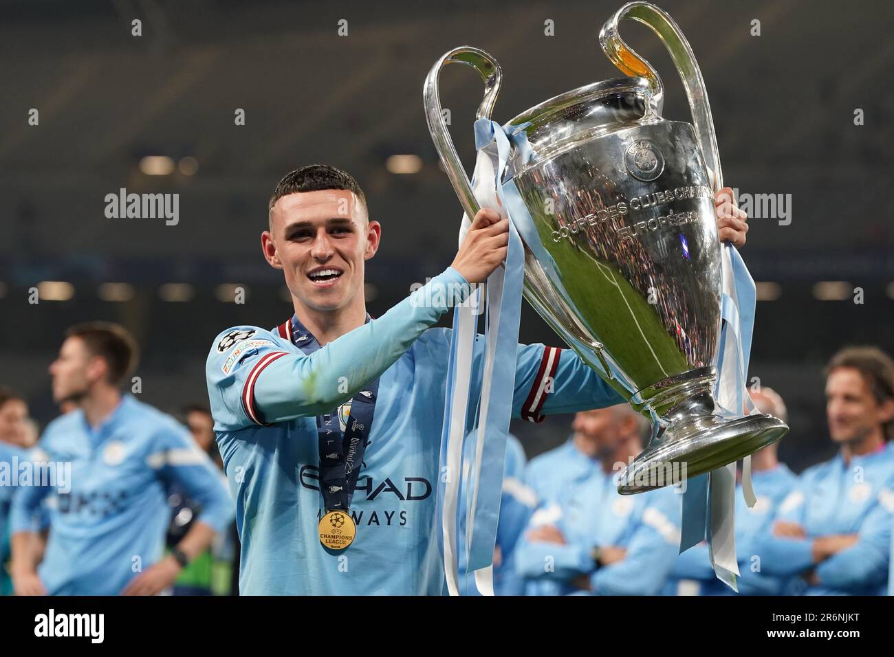 Manchester City's Phil Foden celebrates with the UEFA Champions League ...
